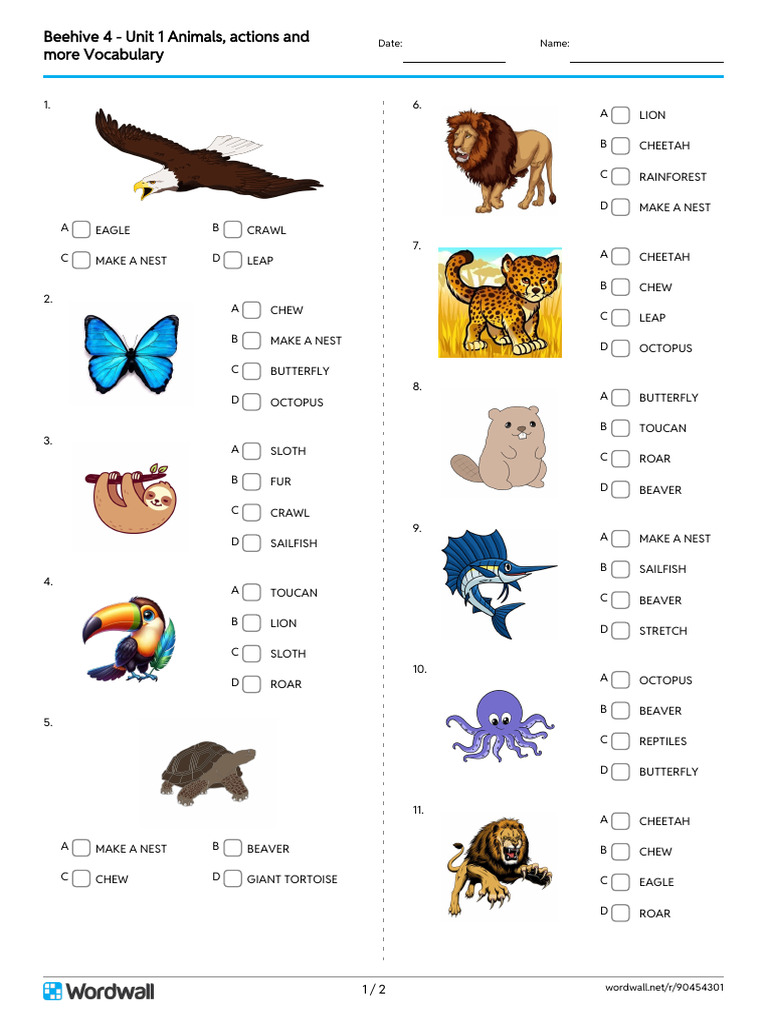 Beehive 4 Unit 1 Animals Actions and More Vocabulary Quiz | PDF | Chess ...