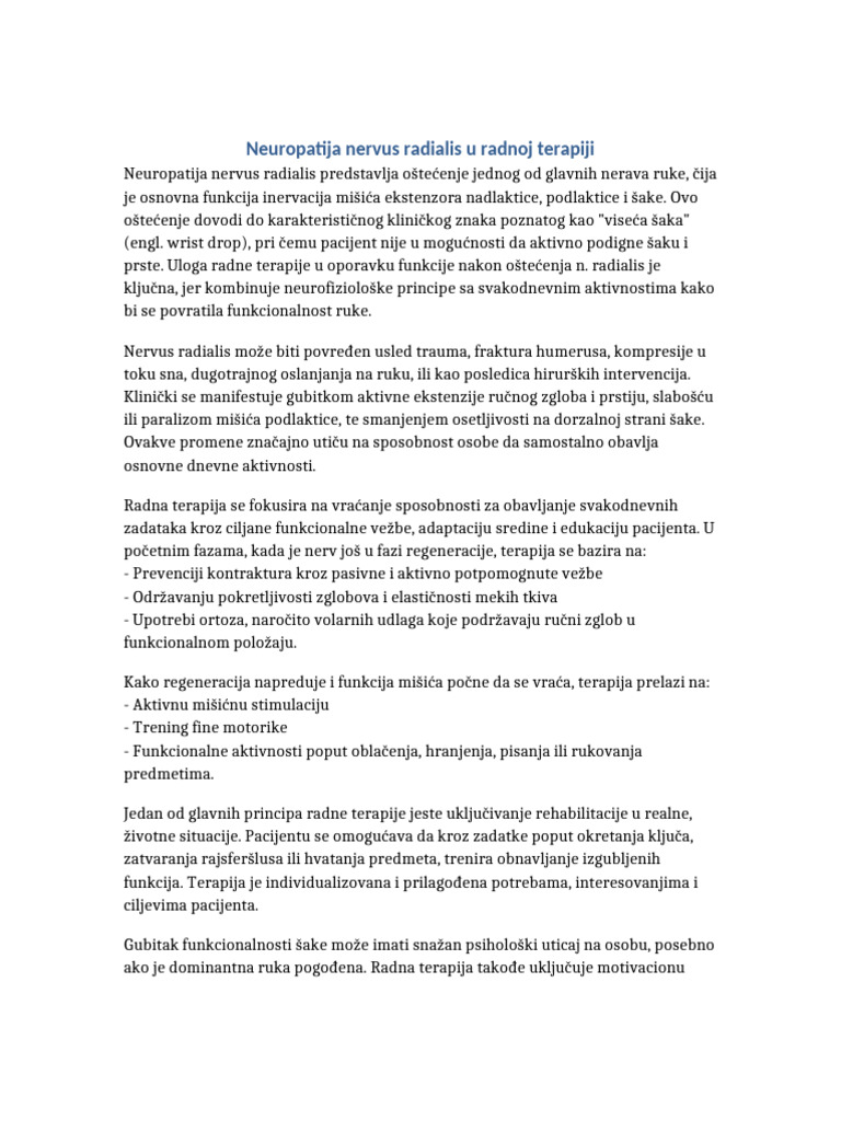 Neuropatija Radialis Radna Terapija | PDF