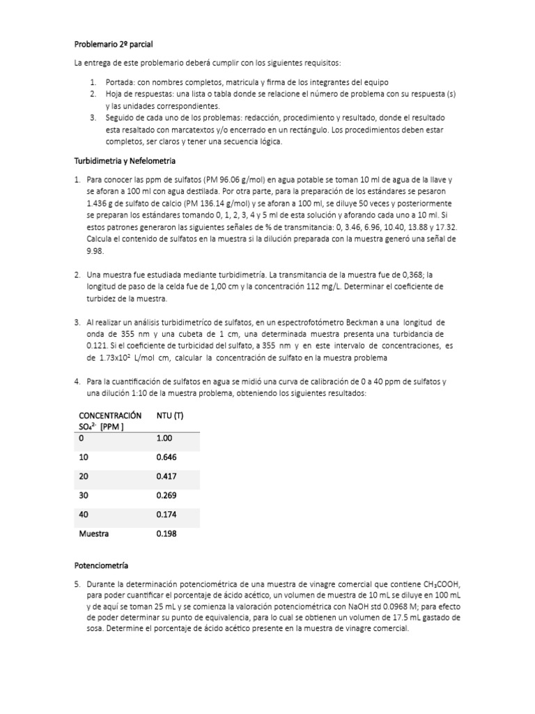 Problemario 2 parcial EJ2025 | PDF | Concentración | Química