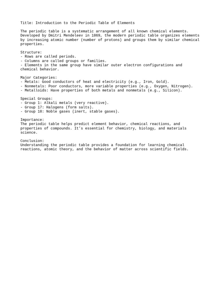Periodic Table Intro | PDF