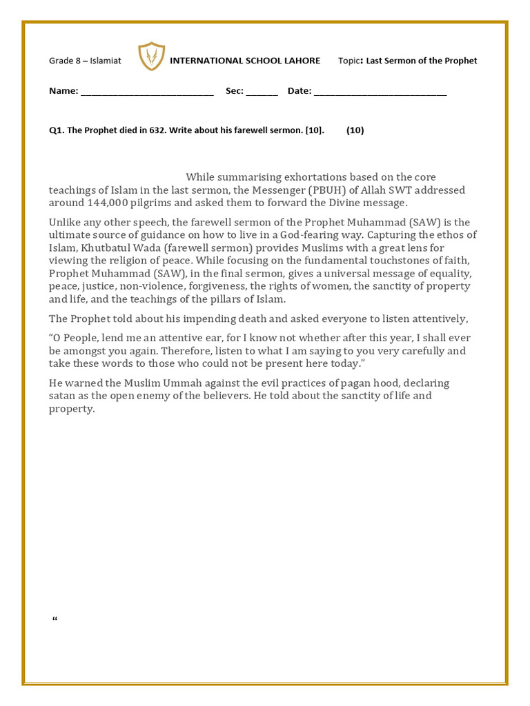 Last Sermon of Prophet Muhammad | PDF | Muhammad | Prophets And ...