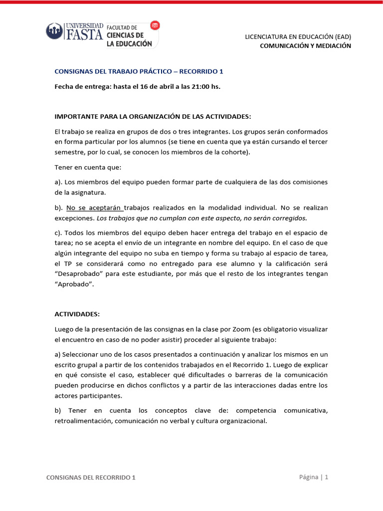 Consignas Del TP - Recorrido I | PDF | Enseñando | Escuelas