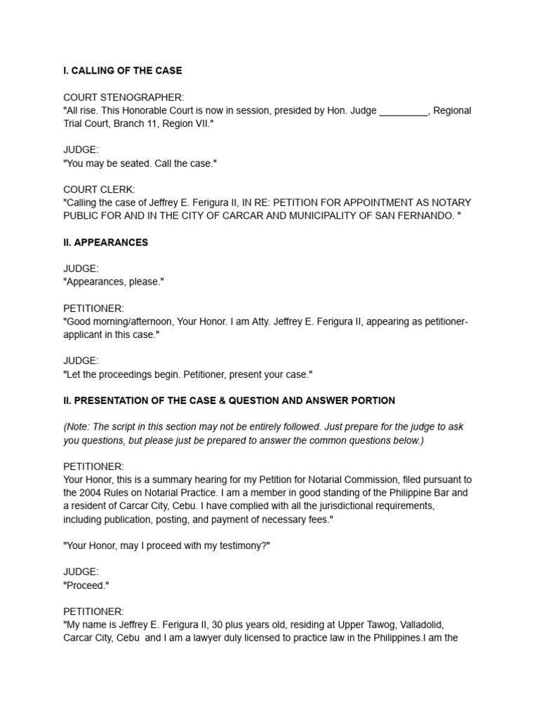 Notary Public Petition Hearing Script | PDF | Judge | Public Law