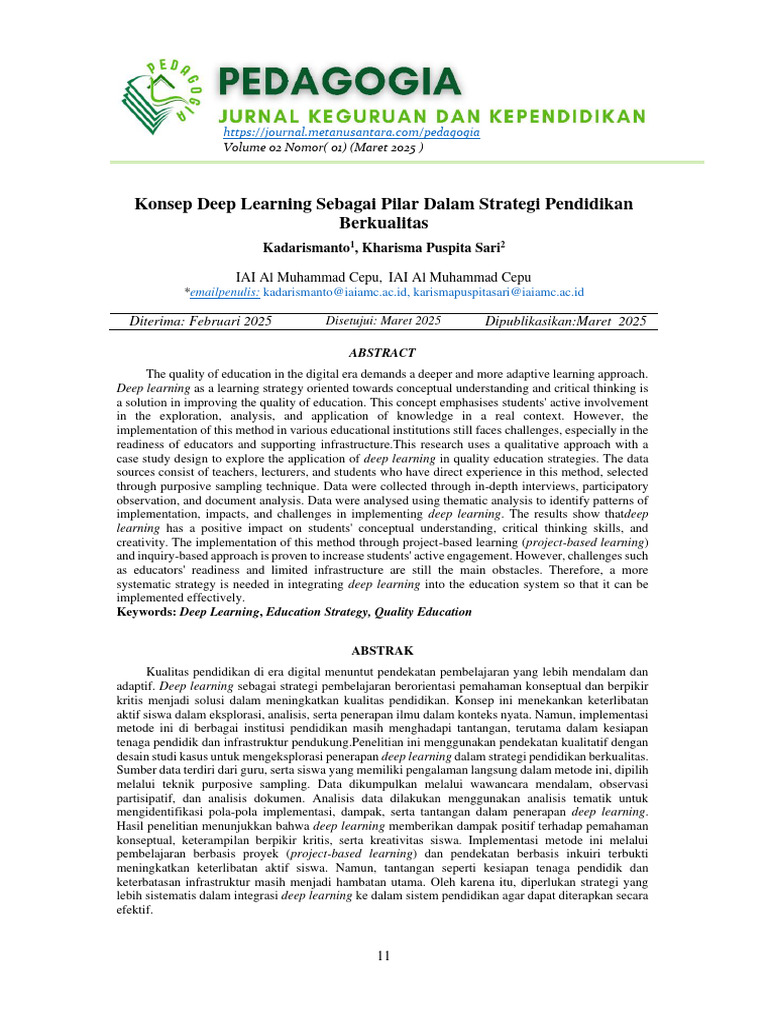 Konsep Deep Learning Sebagai Pilar Dalam Strategi Pendidikan ...