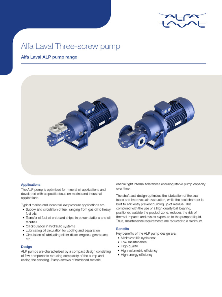 Product Leaflet Alp Three-Screw Pumps | PDF | Pump | Bearing (Mechanical)