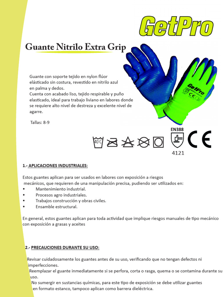 Ficha Proveedor - Guante Getpro Nitrilo Extra Grip | PDF