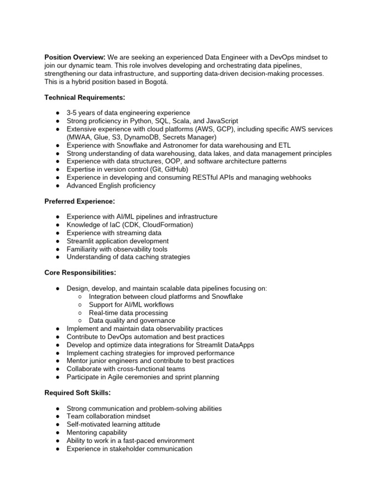 JD - Data Engineer Specialist | PDF | Agile Software Development ...