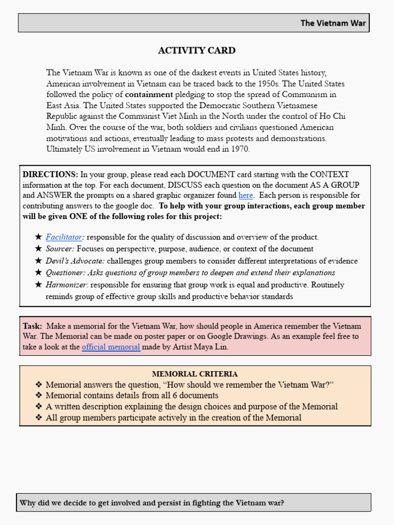 Vietnam War Overview and Memorial Guide | PDF | Vietnam War | French ...