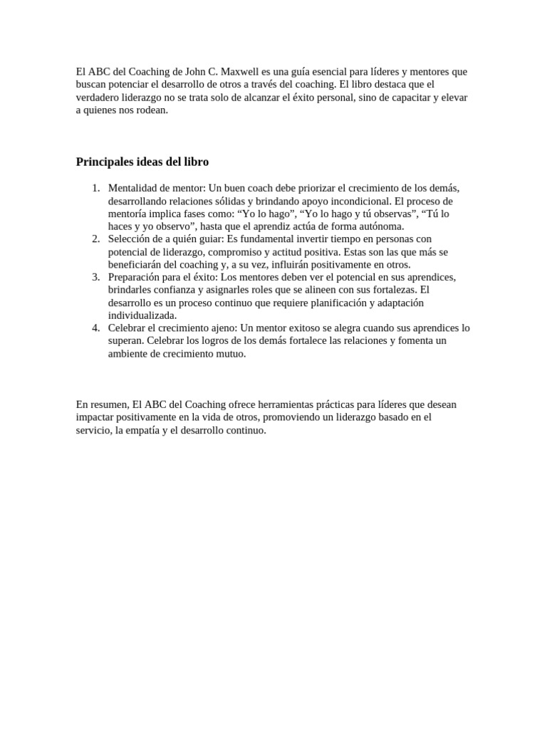 Resumen - El ABC Del COACHING - John C. Maxwell | PDF