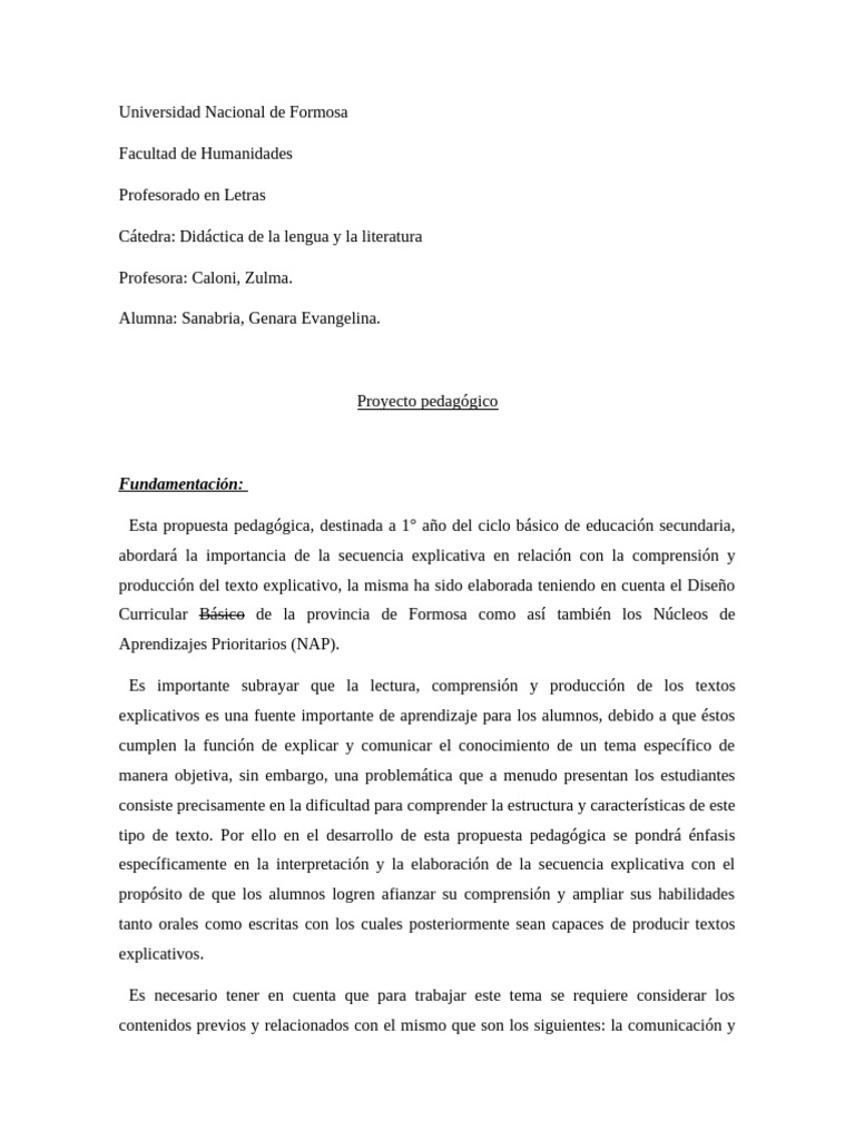 Sanabria, Genara - Revisión de La Fundamentación - Proyecto Pedagógico . | PDF | Evaluación ...