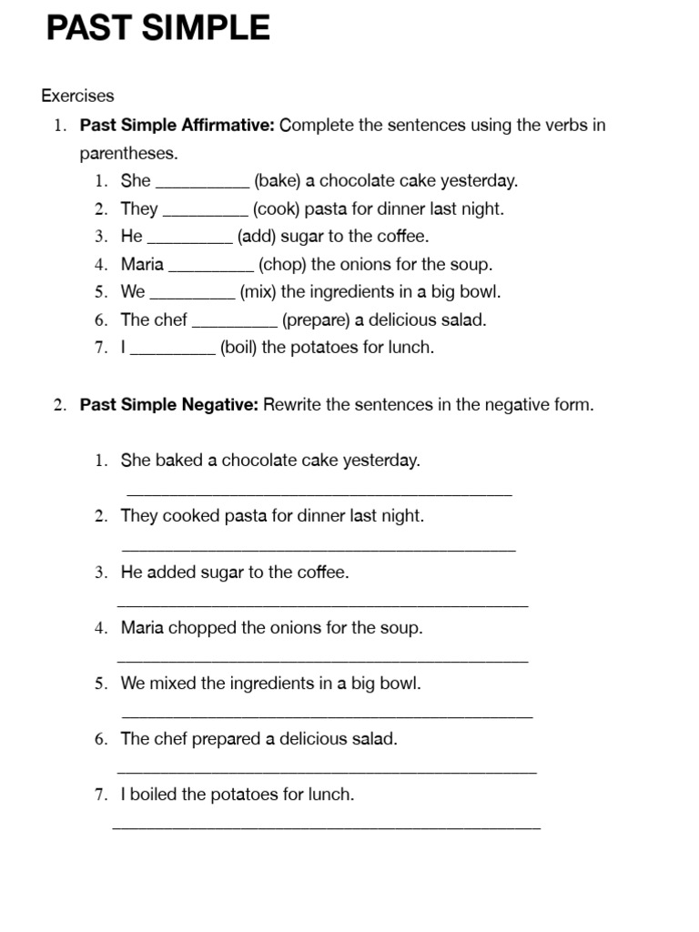 Past Simple Ingredients:cooking Vocabulary A1:A2 | PDF | Cakes | Soup
