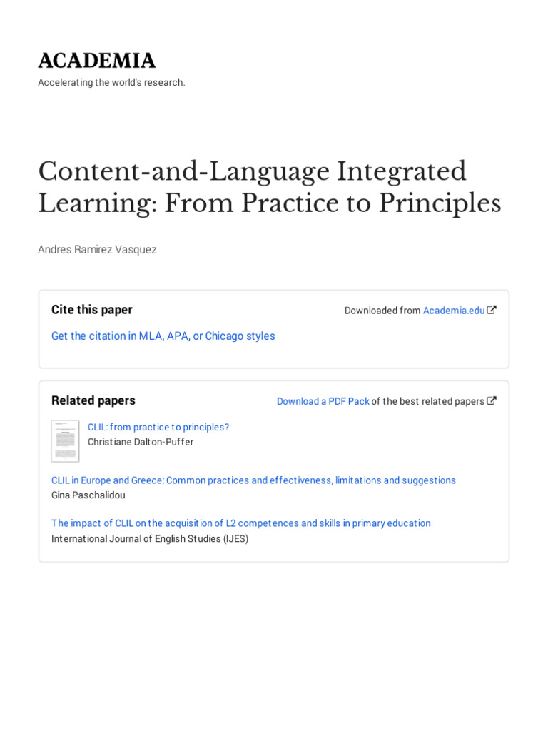 ARAL 2011 CLIL Article With Cover Page v2 | PDF | Second Language | Learning