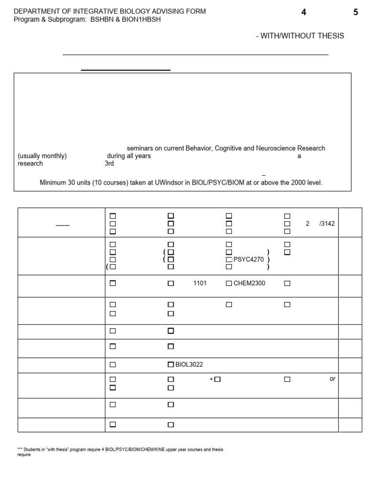BCN Program Advising Form 2024-2025 | PDF | Neuroscience | Psychology