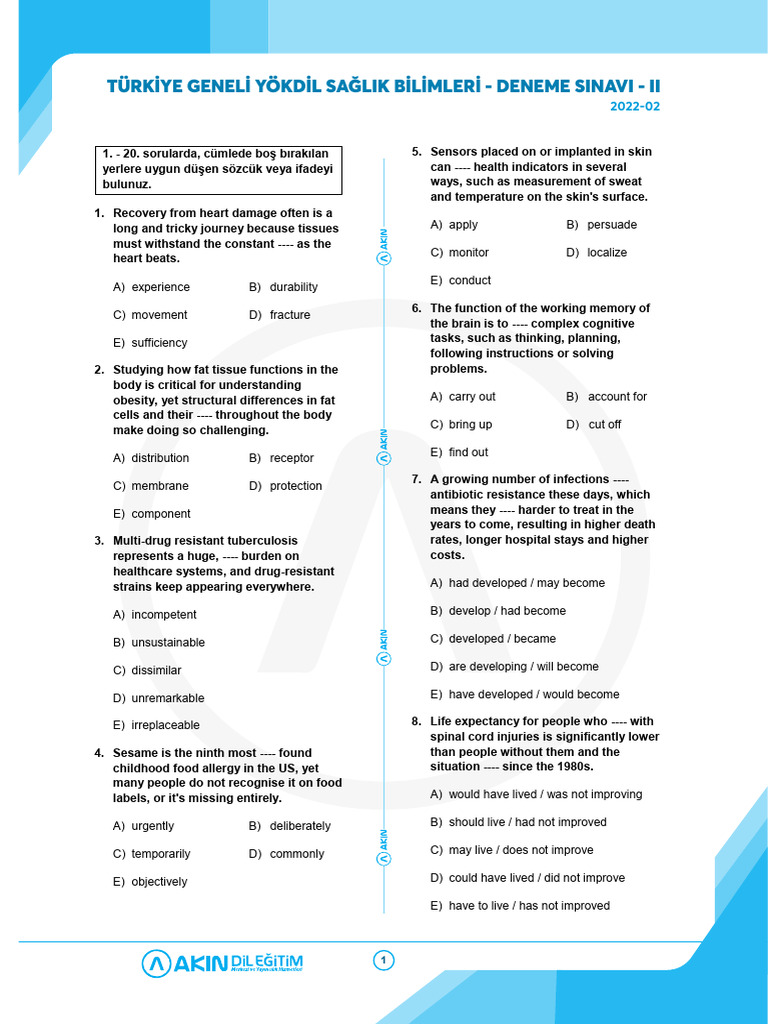 Akin Dil Yokdil Saglik Bilimleri 2022 02 | PDF | Metastasis | Surgery