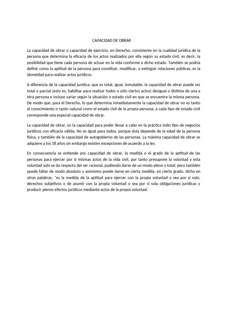 Definición de Capacidad de Obrar | PDF