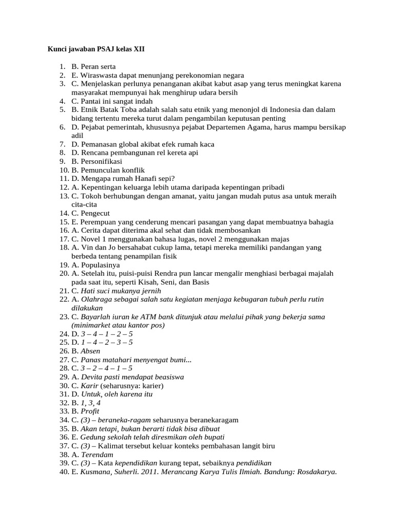 Kunci Jawaban PSAJ Kelas XII | PDF