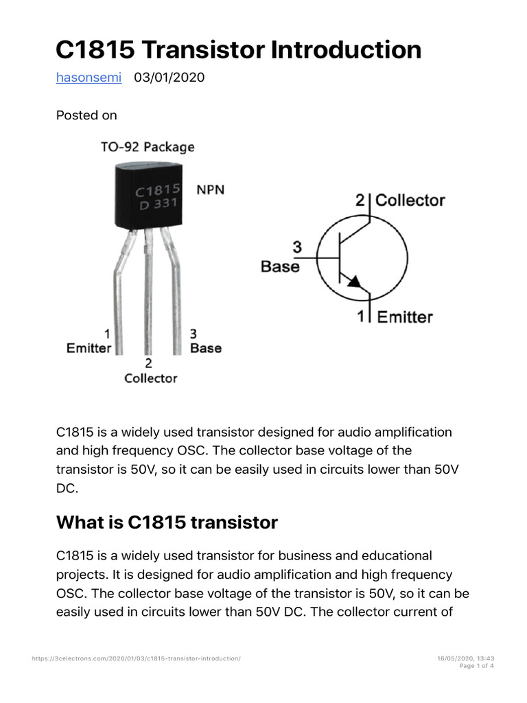 C1815 Transistor Overview and Applications | PDF | Amplifier | Transistor
