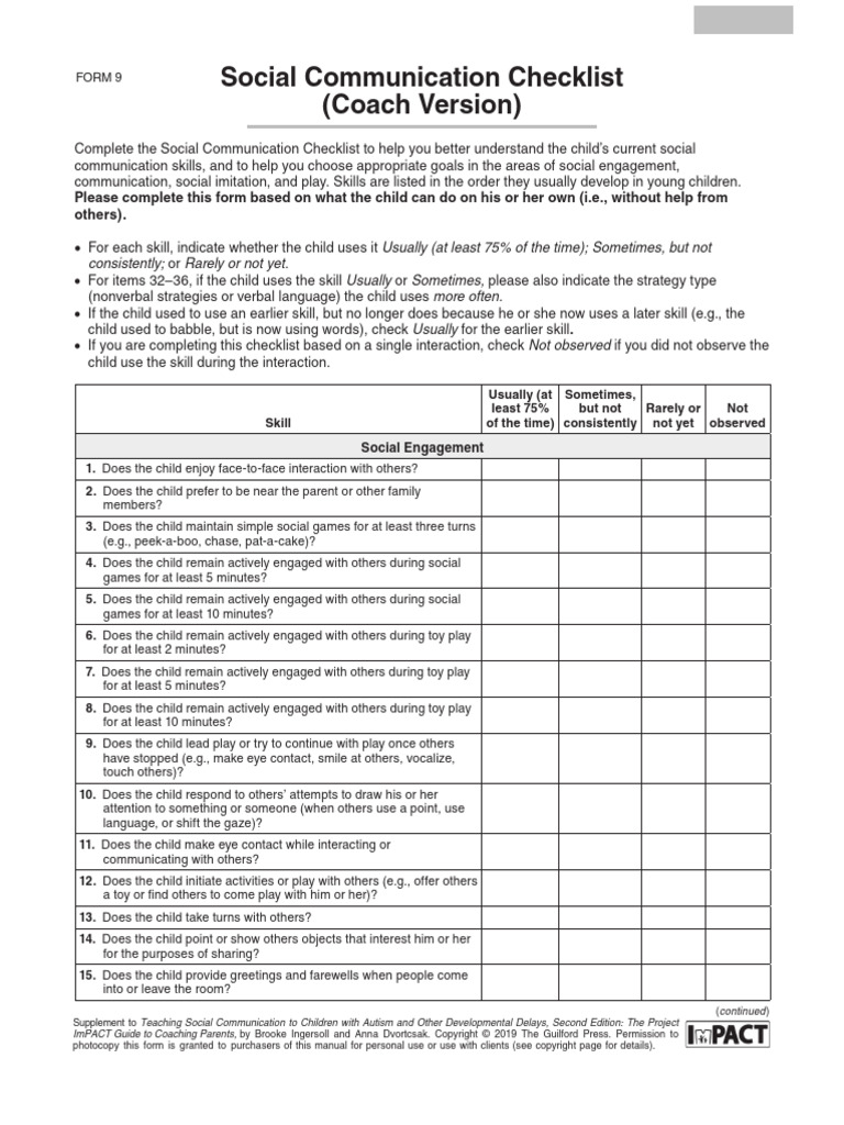 Social Communication Checklist (Coach Version) | PDF | Nonverbal ...