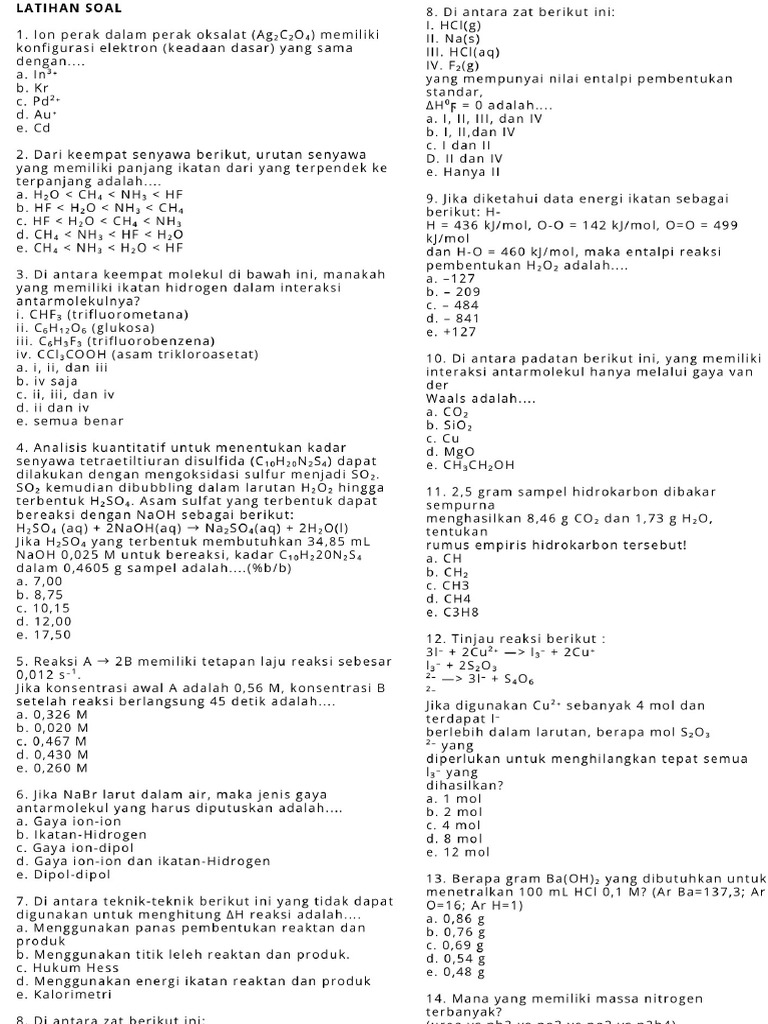 Latihan Soal Kimia | PDF