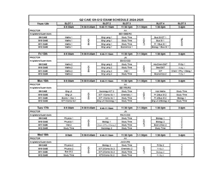 Students - q2 Caie g9-g12 Exam Schedule 2024-2025 25.Xlsx - q2 Caie g9 ...