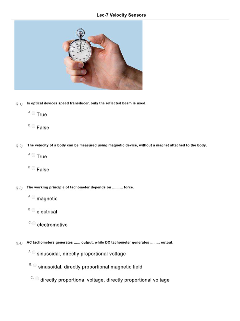 Lec-7 Velocity Sensors with Answers | PDF