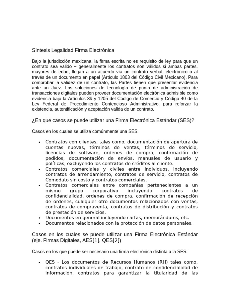 Síntesis Legalidad Firma Electrónica | PDF