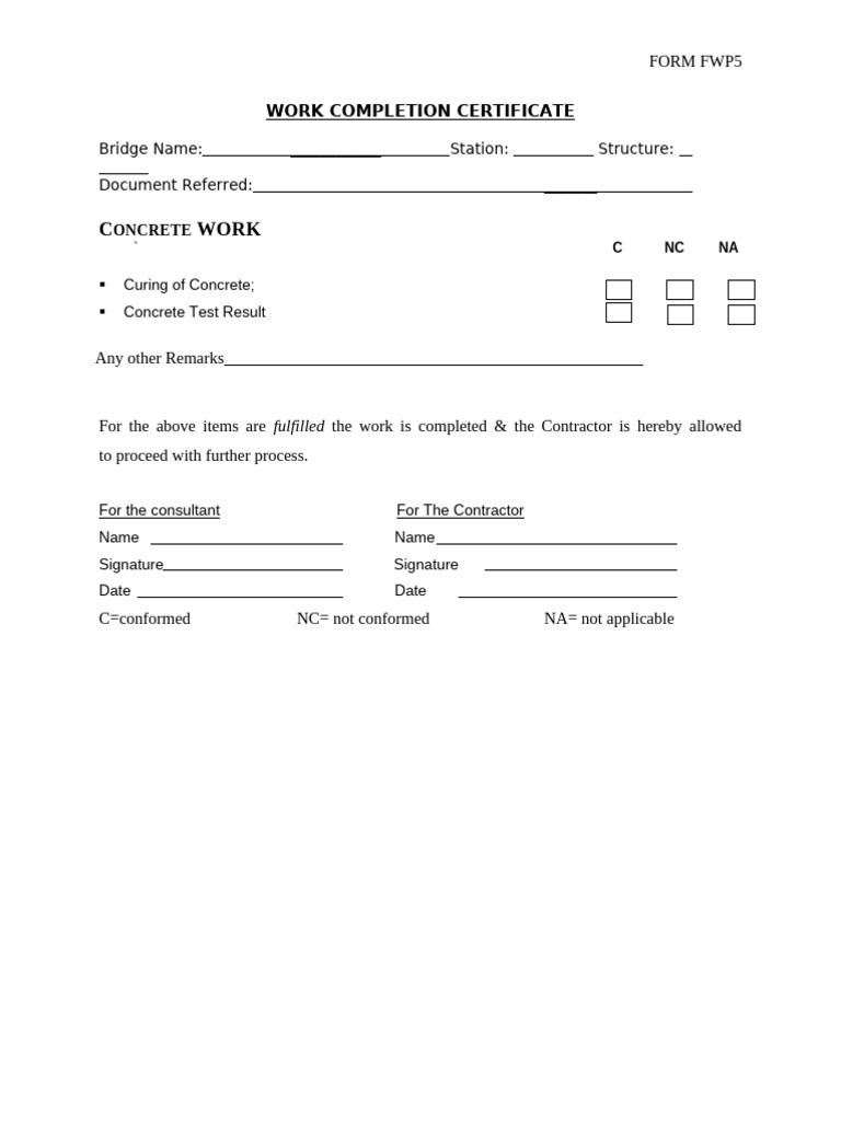 3 Concrete Work Completion Certificate | PDF
