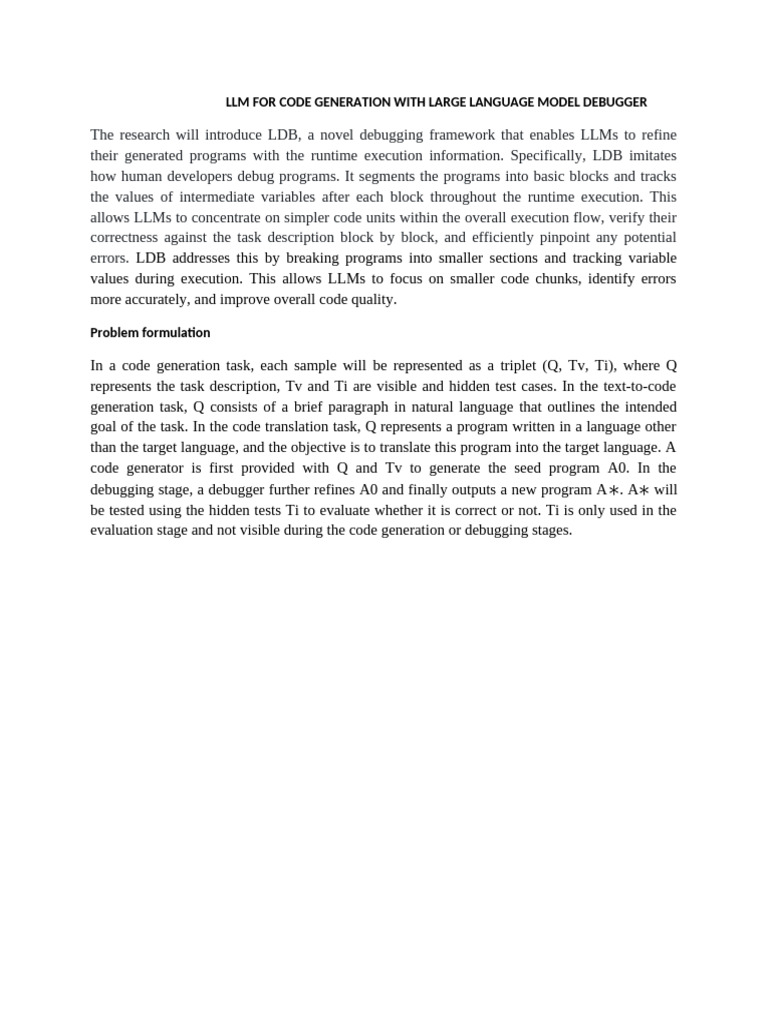 LLM For Code Generation With Large Language Model Debugger and Refiner | PDF