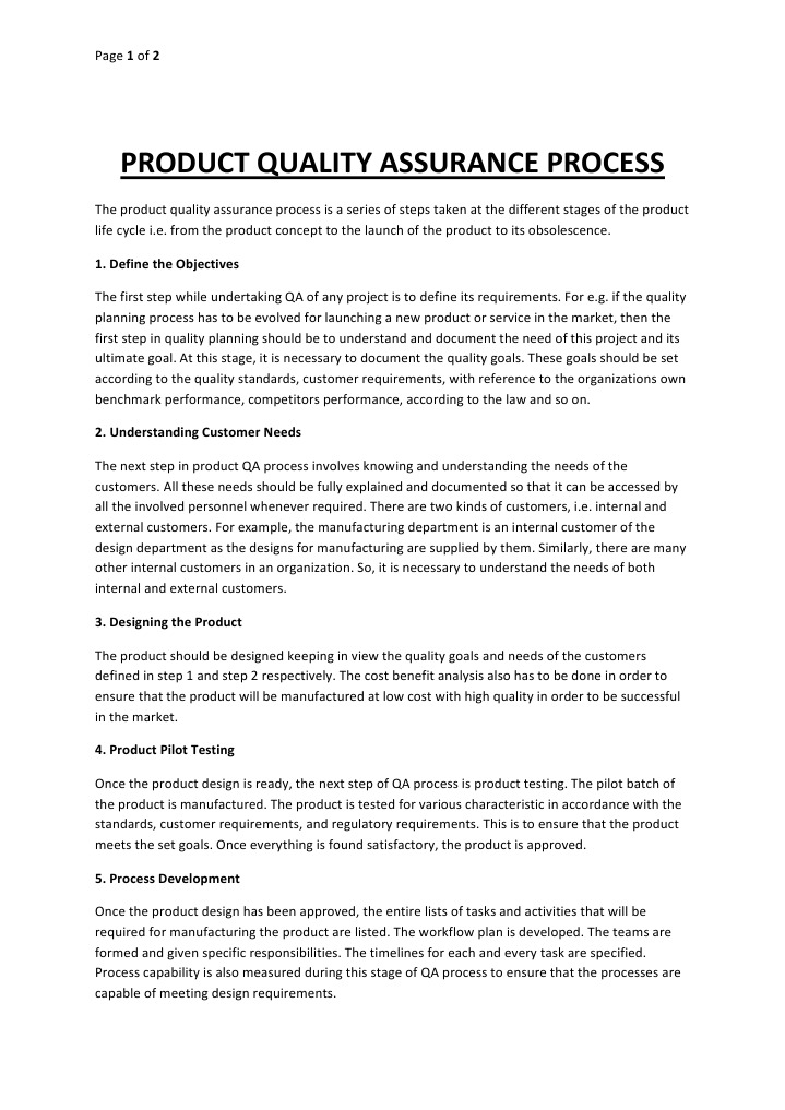 Product Quality Assurance Process | PDF | Quality Assurance | Quality ...