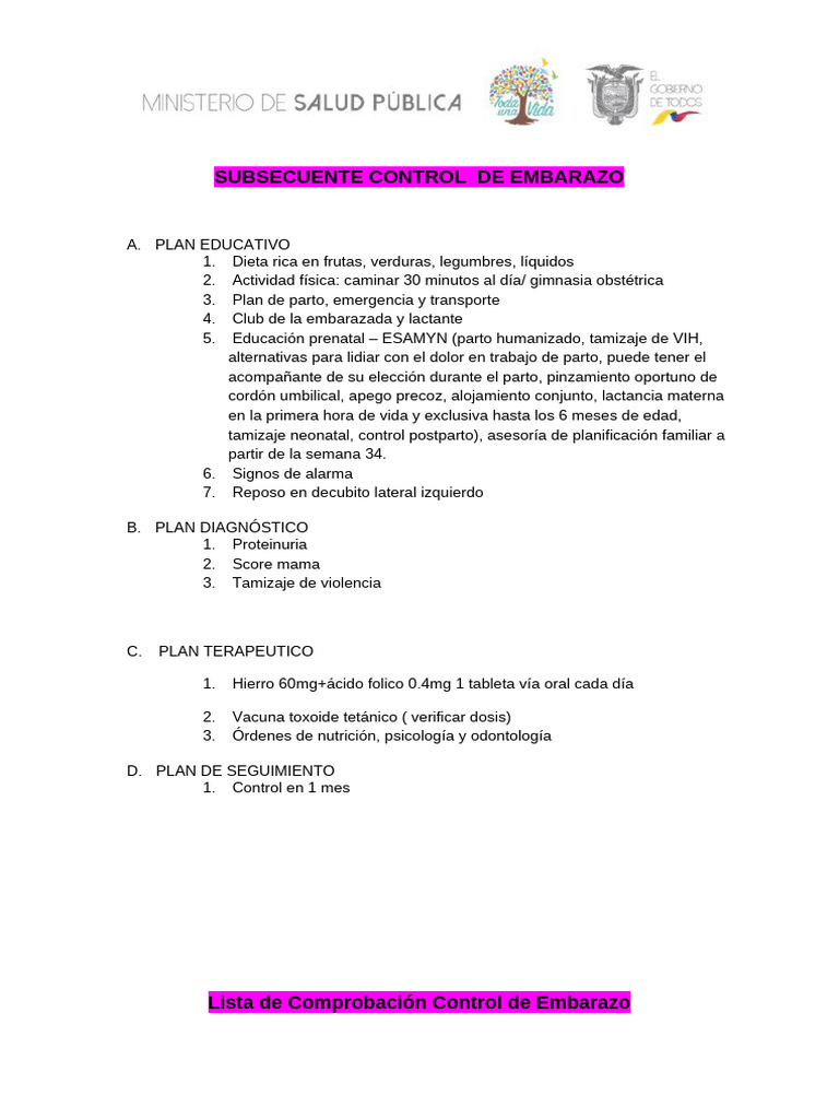 Control de Embarazo Subsecuente | PDF | El embarazo | Parto