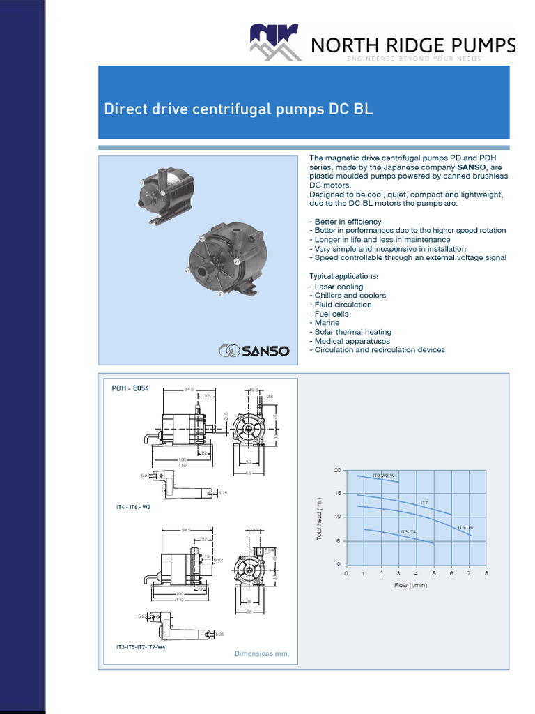 SANSO DC Centrifugal Pump Specs | PDF | Pump | Electric Motor