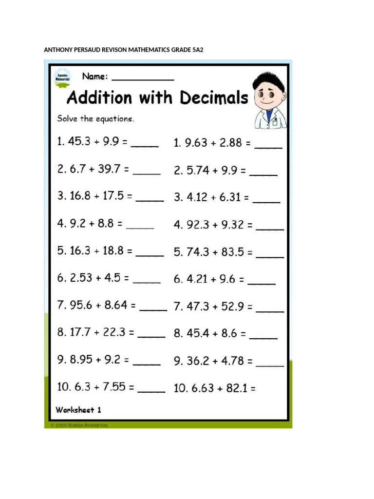 Anthony Persaud Revison Mathematics Grade 5a2 | PDF