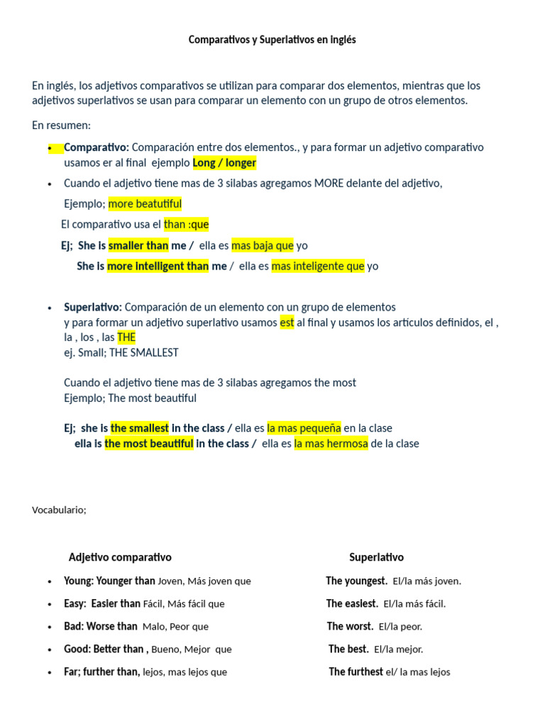 Comparativos y Superlativos en Inglés | PDF | Adjetivo | Unidades ...