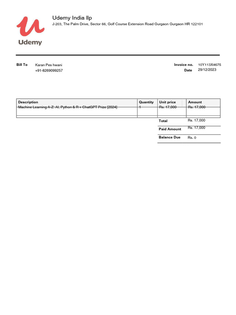 Udemy Course Bill PDF | PDF