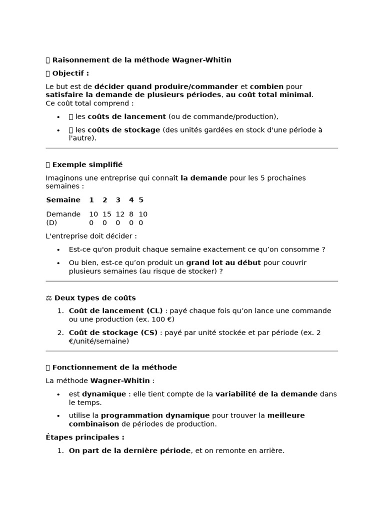 Méthode Wagner-Whitin expliquée | PDF | Programmation dynamique