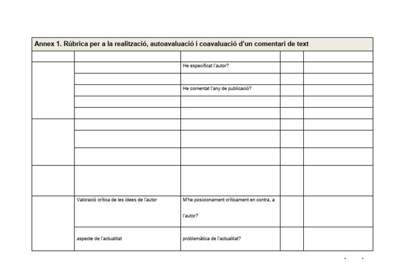 Rúbrica comentaris de text | PDF