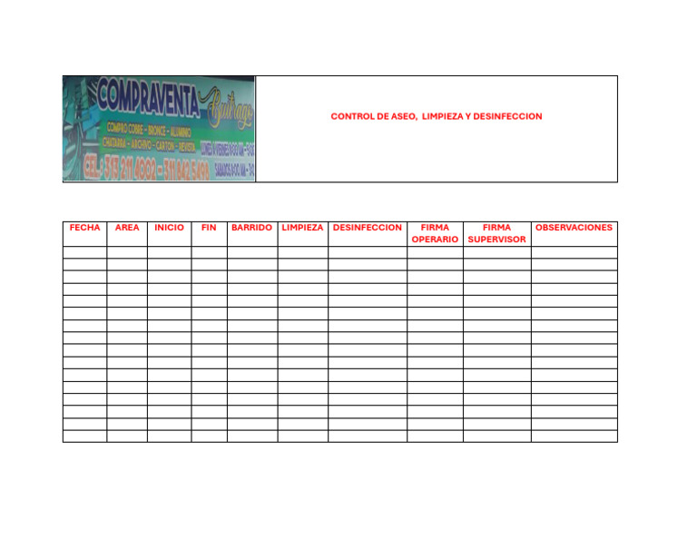 Planilla de Aseo y Limpieza | PDF