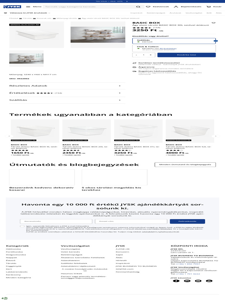 Ágy Alatti Tároló BASIC BOX 30L Tetővel Átlátszó JYSK | PDF