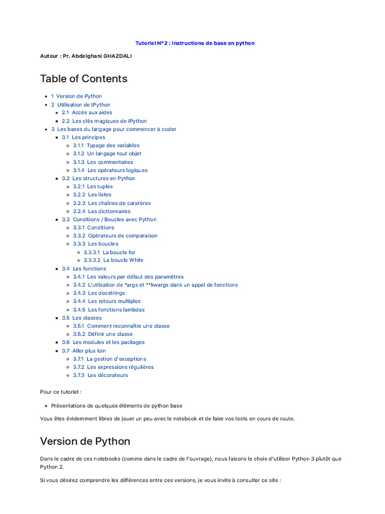 Tutoriel Python : Bases et Structures | PDF | Python (Langage de ...
