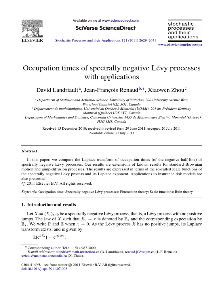 Landriault,Renaud_Occupation Times of Snlp With Applications | PDF | Poisson Distribution ...