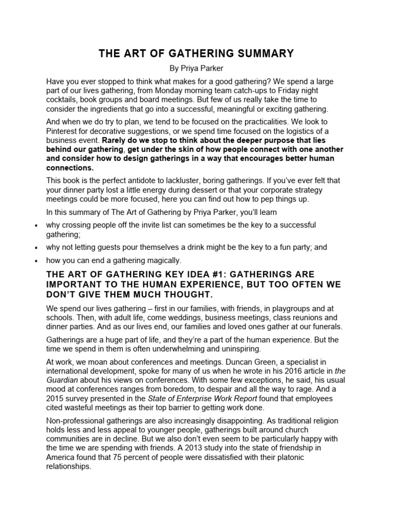 The Art of Gathering - Summary | PDF