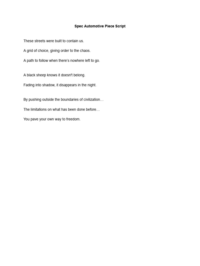 Spec Automotive Piece Script | PDF