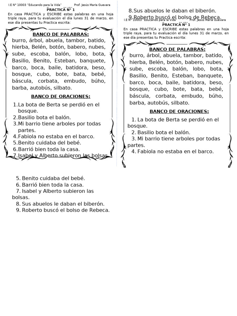 Practicamos y Escribimos EVAL 1 | PDF