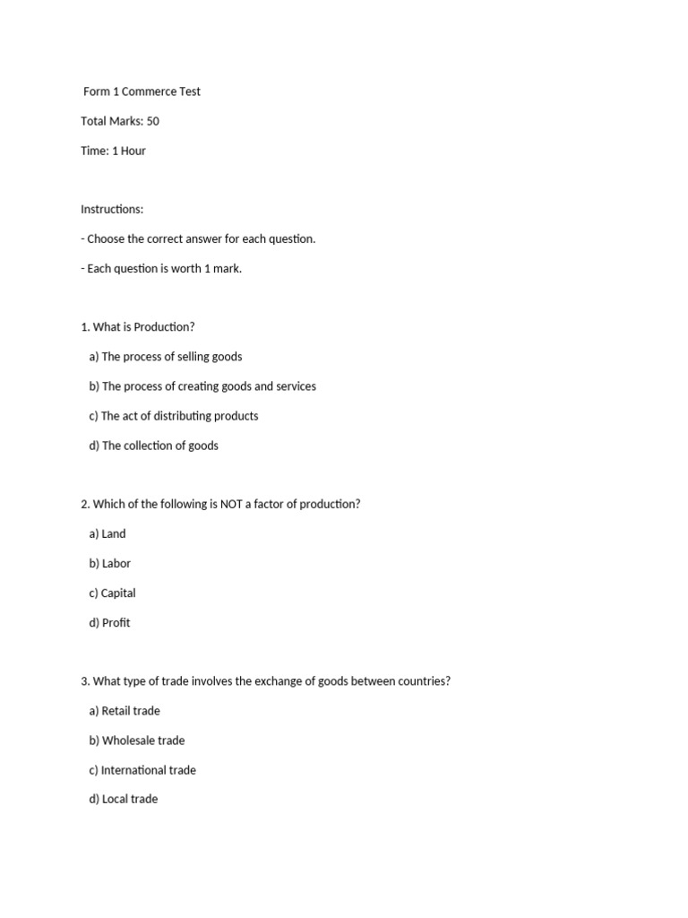Form 1 Commerce-WPS Office | PDF | Trade | Labour Economics