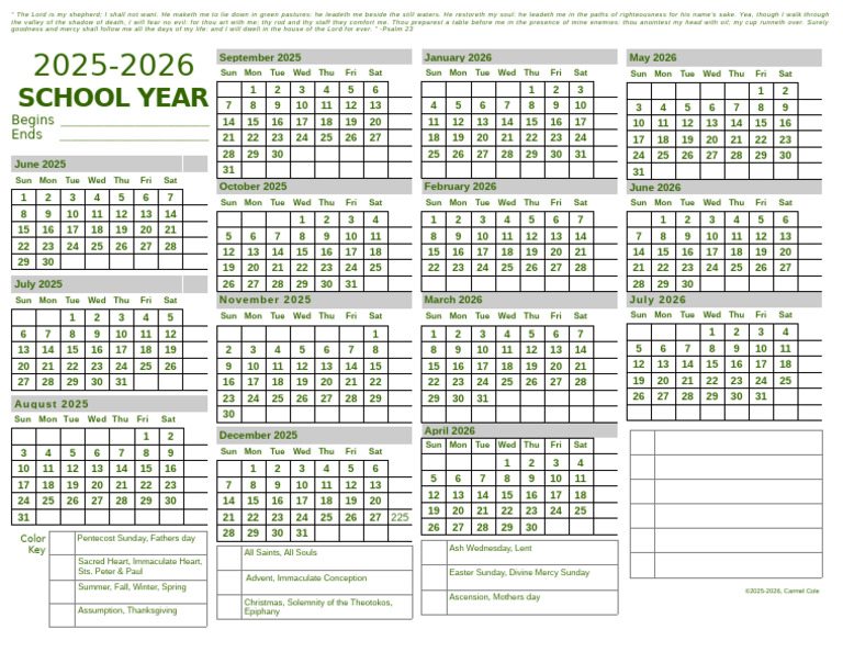 One Page 2025-2026 School Year Catholic Calendar | PDF | Christian ...