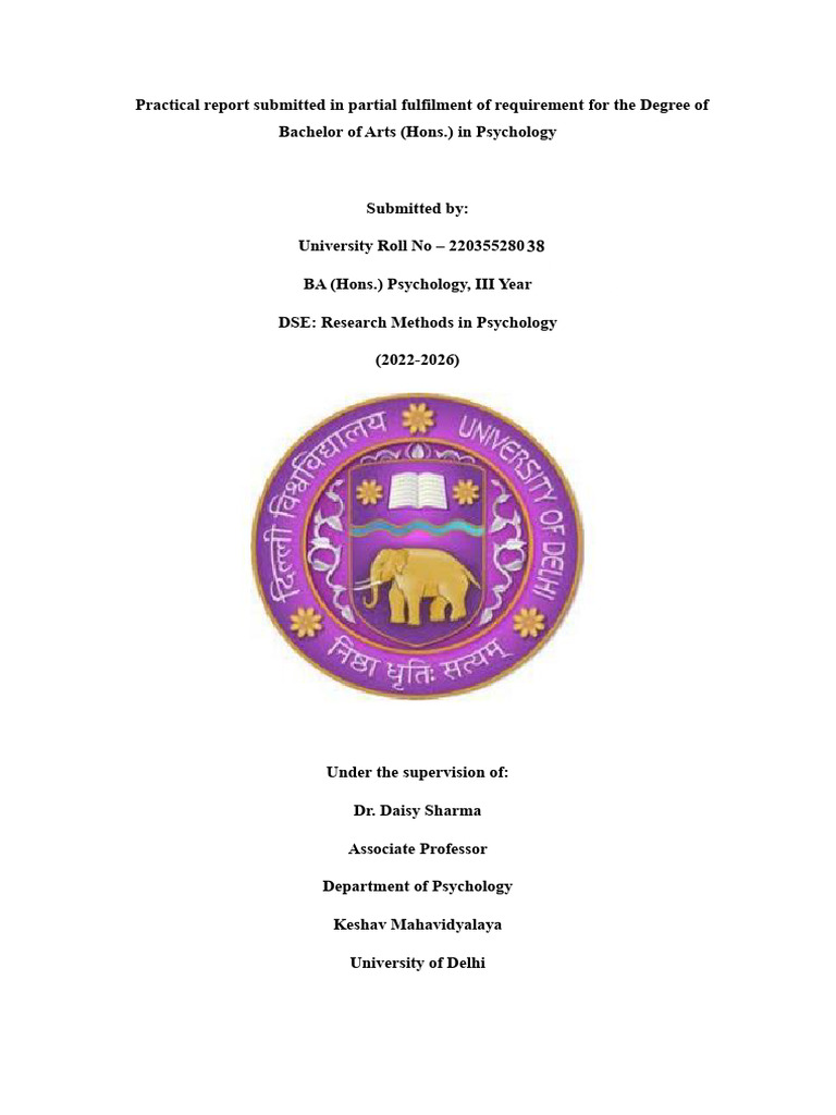 Practical report submitted in partial fulfilment of requirement for the ...