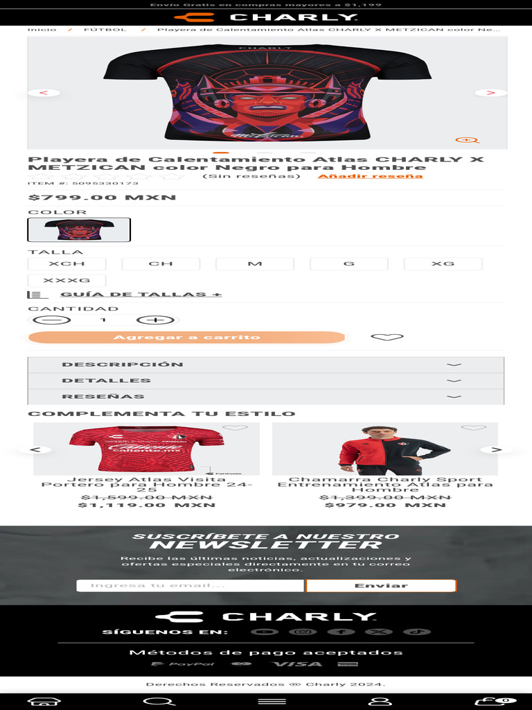 Playera de Calentamiento Atlas CHARLY X METZICAN color Negro para Hombre - Charly México | PDF