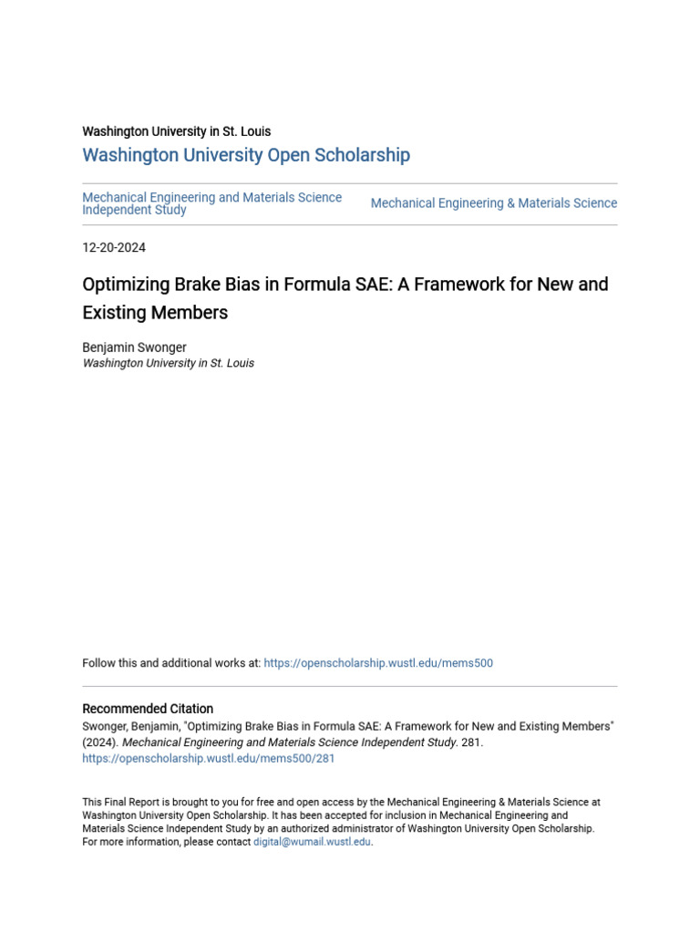 Optimizing Brake Bias in Formula SAE_ a Framework for New and Exi (1) | PDF | Brake | Force