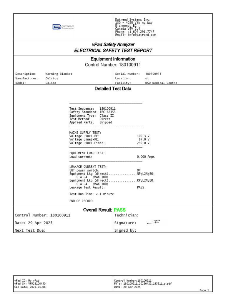 Vpad Safety Analyzer Electrical Safety Test Report Equipment ...