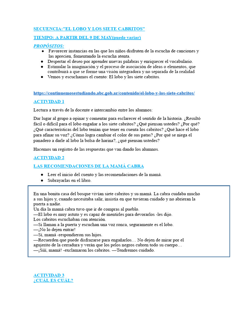 Secuencia El Lobo y Los Siete Cabritos.docx | PDF